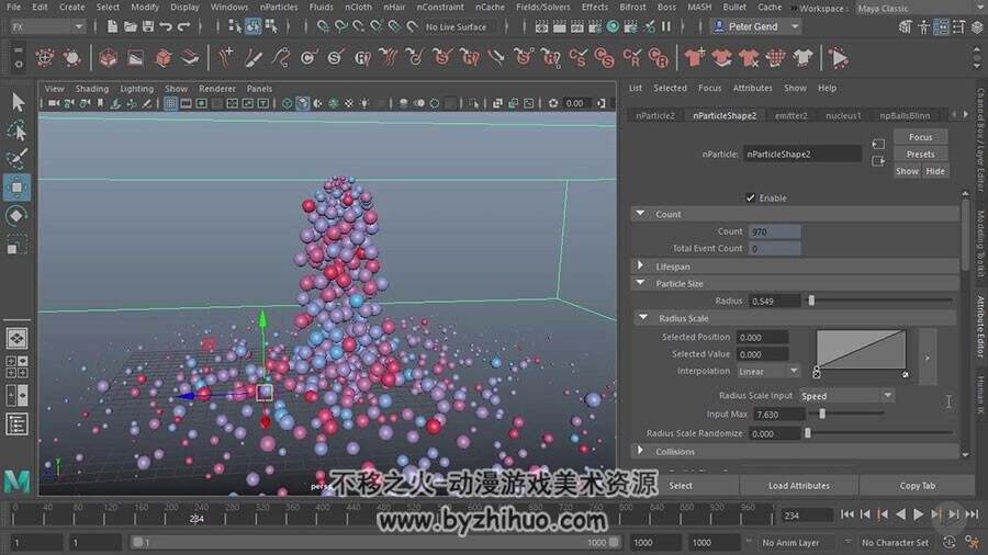 Maya nParticle粒子模拟系统视频教程 粒子效果实例教学 附源文件 - 不移之火资源网