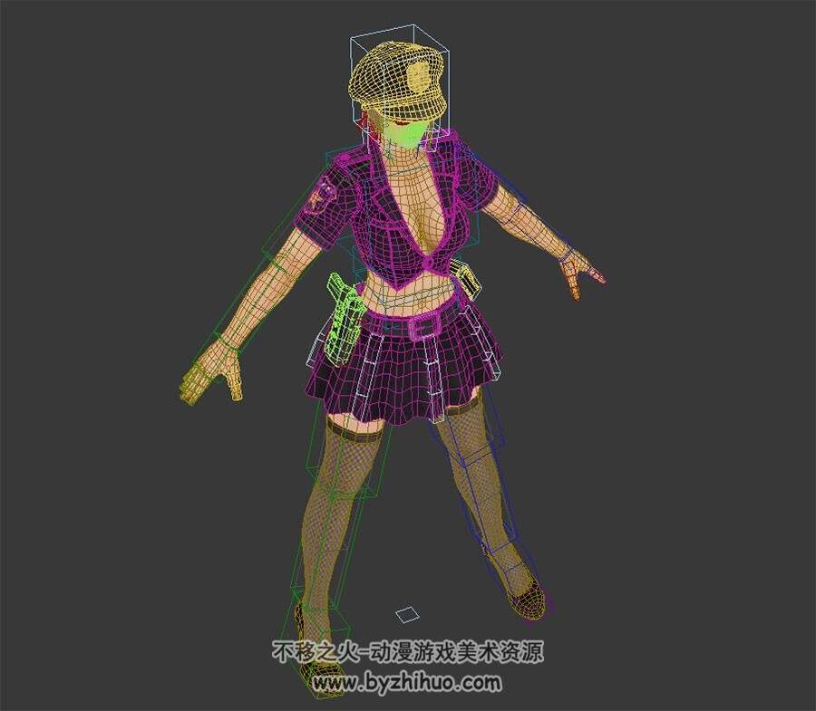 Ayane绫音性感女警 3DMax obj模型带绑定下载 - 不移之火资源网
